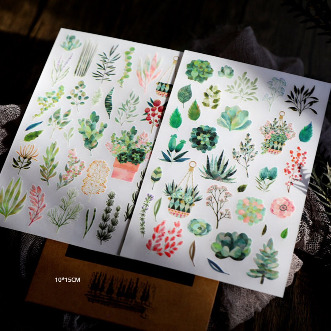 Rub-on Stickers | 2 Sheets Watercolor Green Leaf Flower Floral Leaves ...
