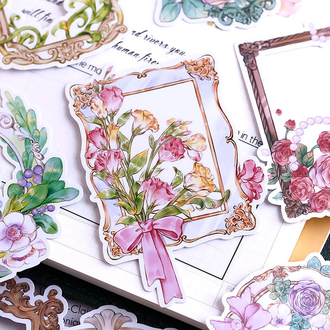 Flower Stickers | Floral Frame Leaf Leaves Themed Decorative Stickers ...