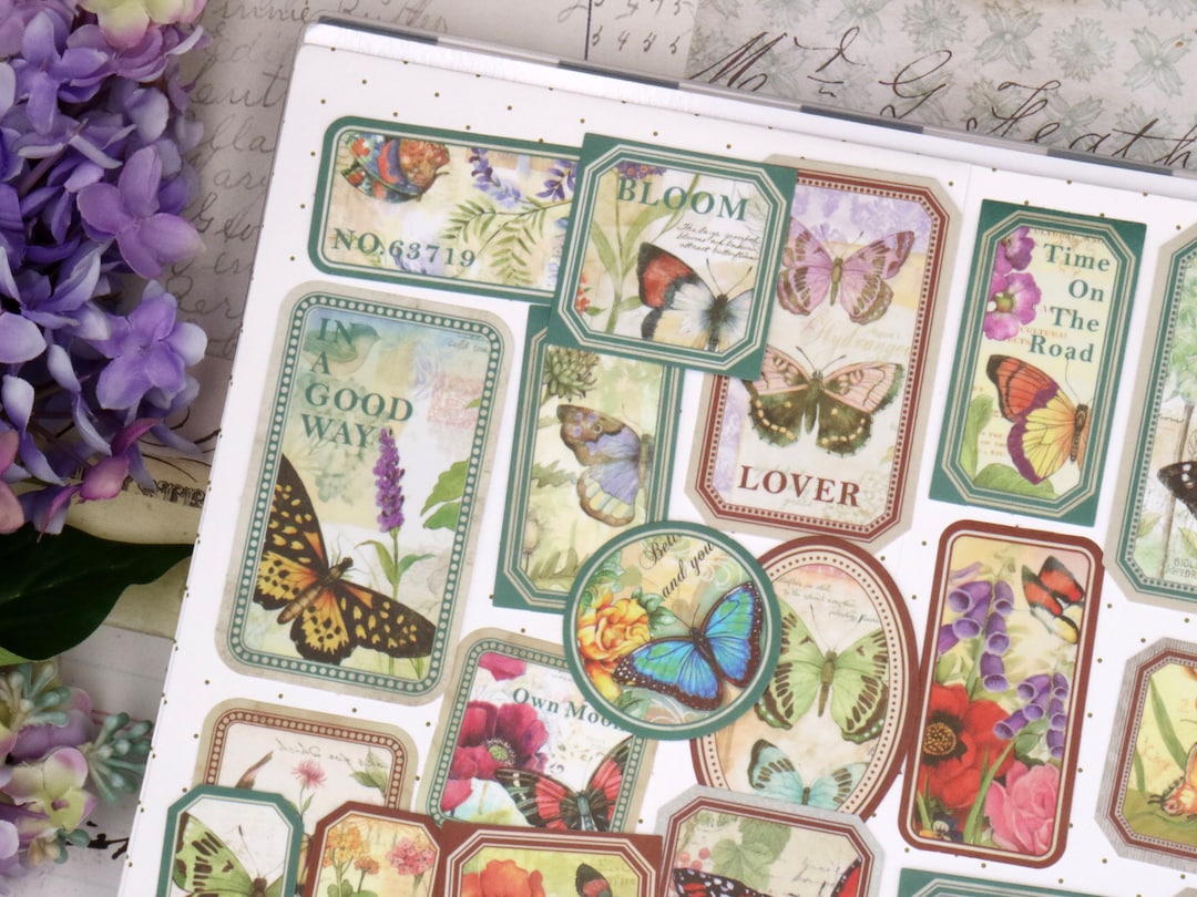 Flower Butterfly Washi Stickers | Flower Butterfly Label Style Themed ...