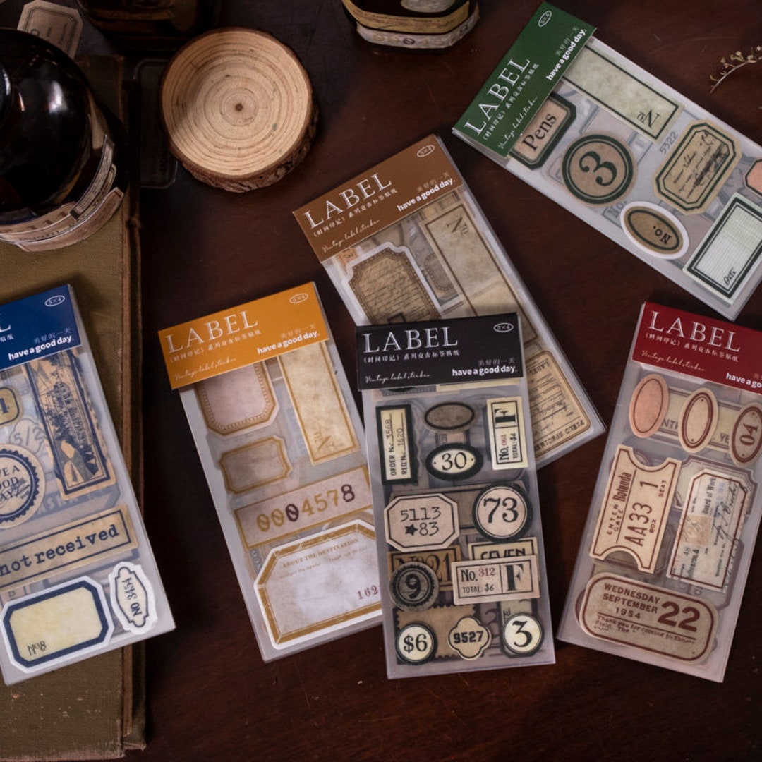 Retro Label Washi Stickers | 20 Sheets Washi Collage Label Vintage ...