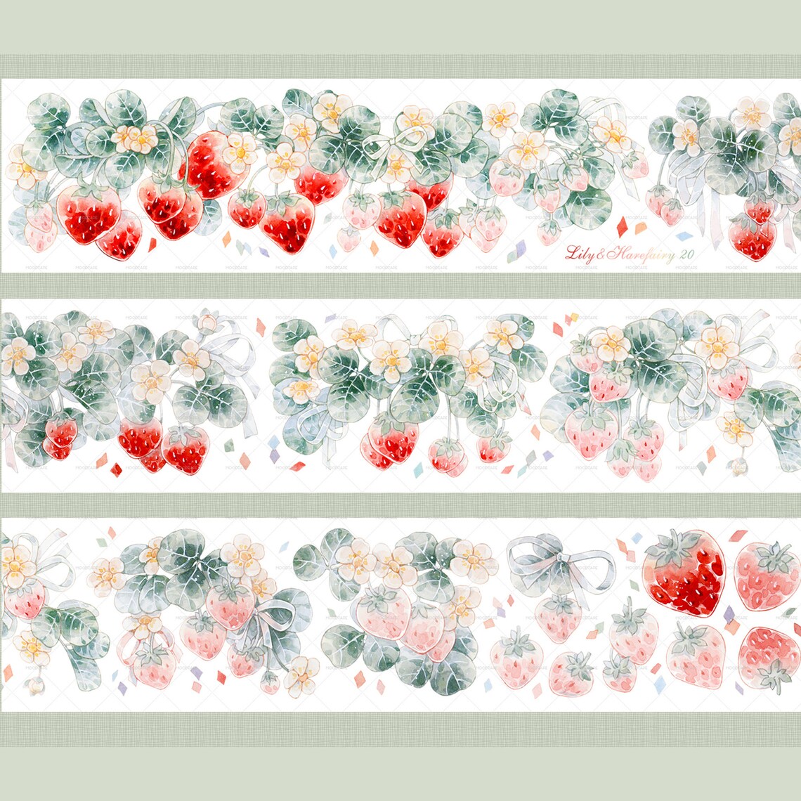 Strawberry Washi PET Tape | Berry Fruit Watercolor Pattern PET Tape ...