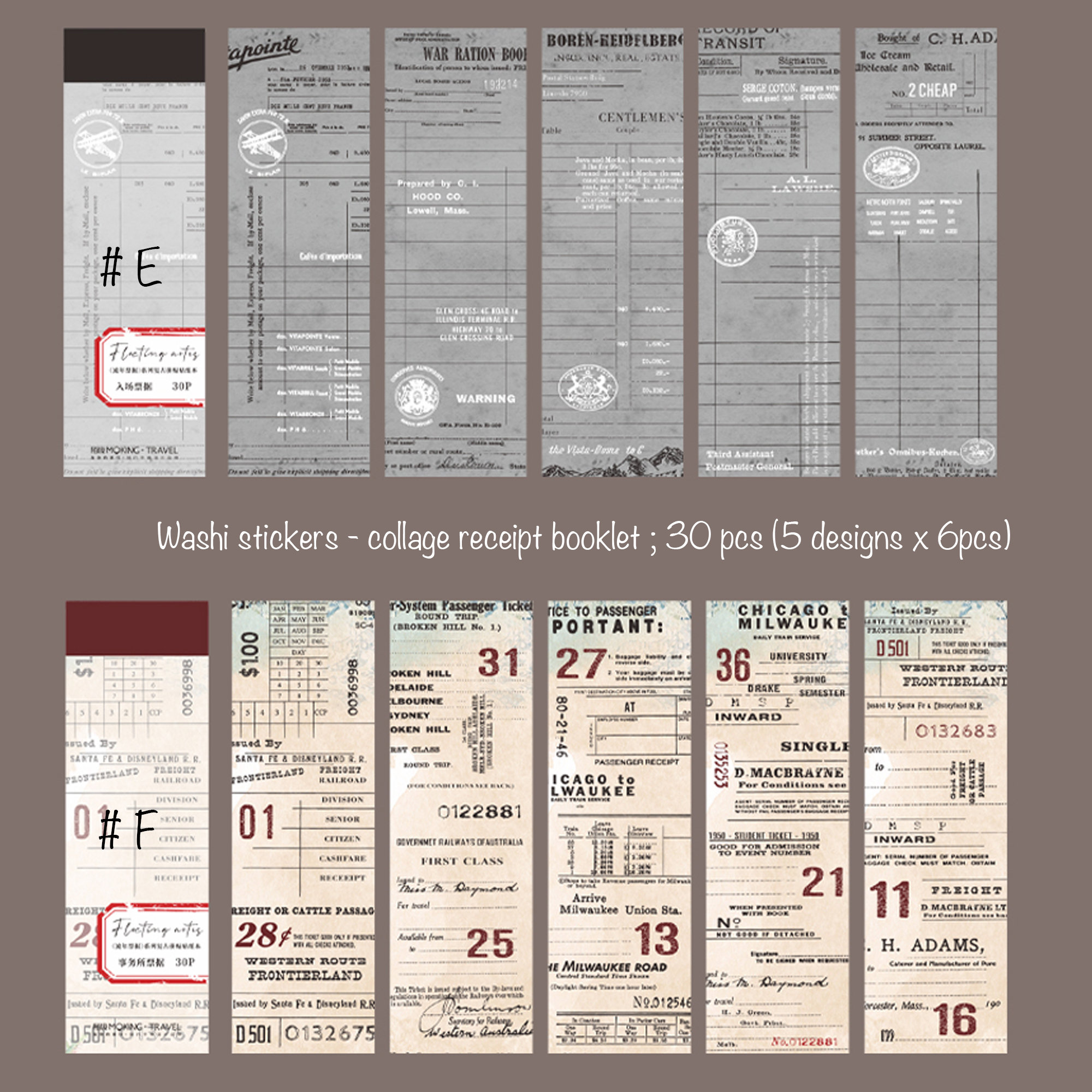 Washi Sticker Collage Receipt Booklet | Assorted Pattern Number Receipt ...