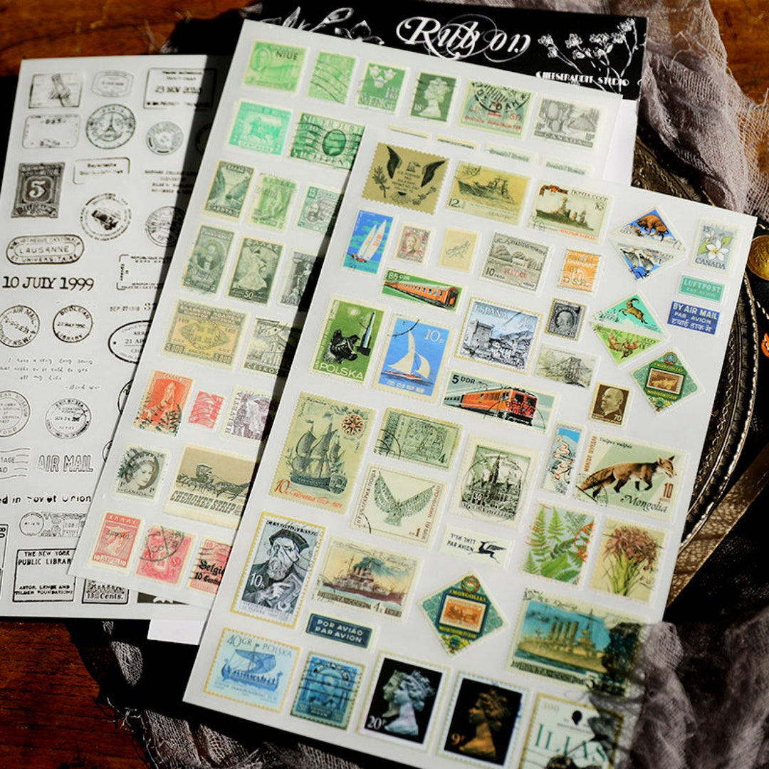 Rub-on Stickers | 3 Sheets Stamp Vintage Postage Mail Watercolor ...
