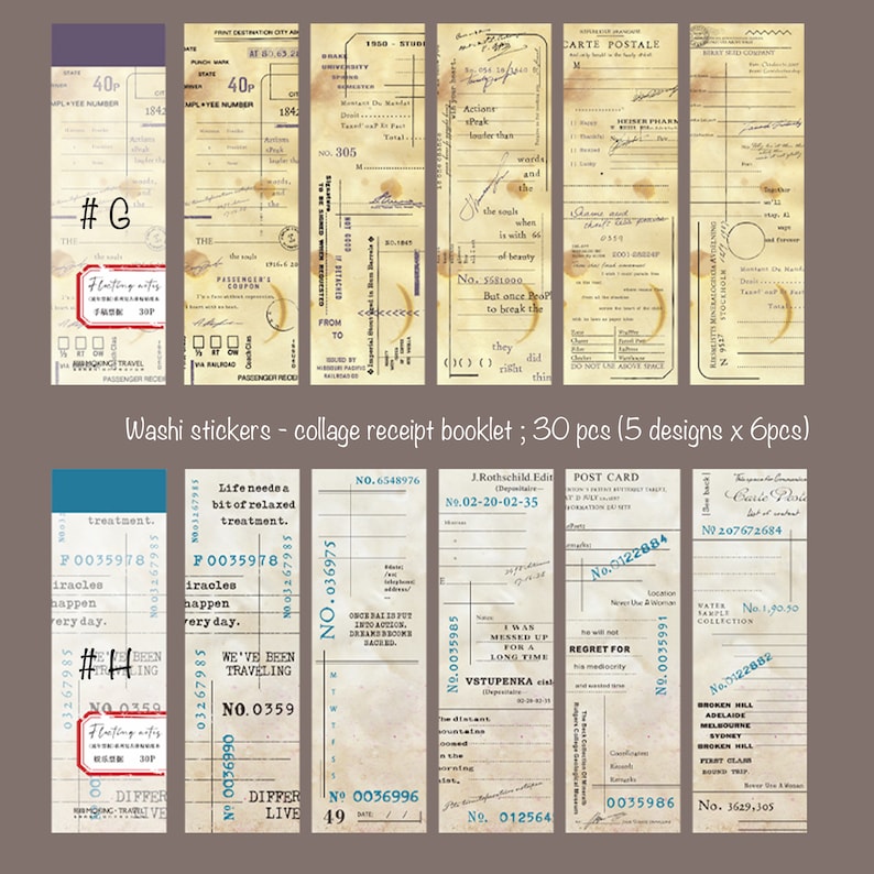Washi Sticker Collage Receipt Booklet | Assorted Pattern Number Receipt ...