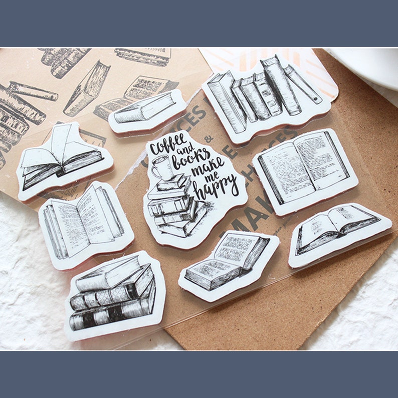 Cling Rubber Stamp Set / Rubber Stamps / Book Novel Reading - Etsy