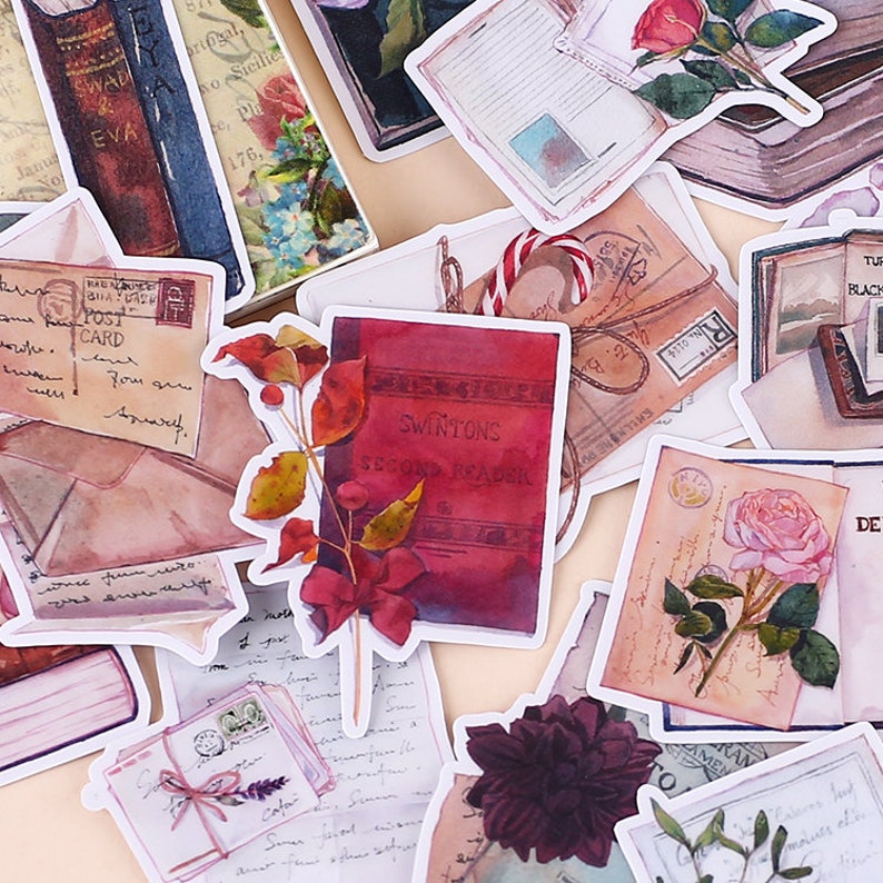 Vintage Letter Stickers Flower Letter Wreath Books Letter - Etsy