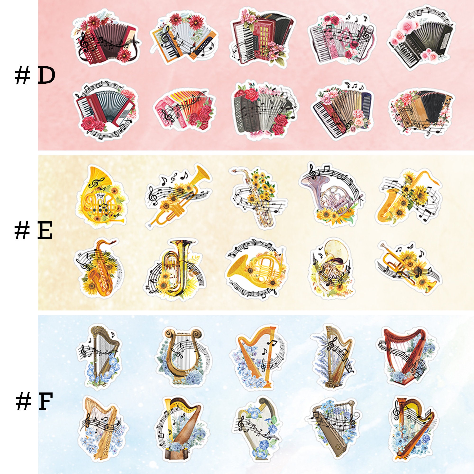 Musical Instruments Washi Sticker | 20pcs/pack Stringed Musical Piano ...