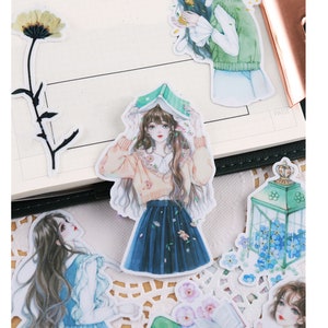 Floral Girl Stickers | Modern Girls Hair Flower Fashion Girl Floral ...