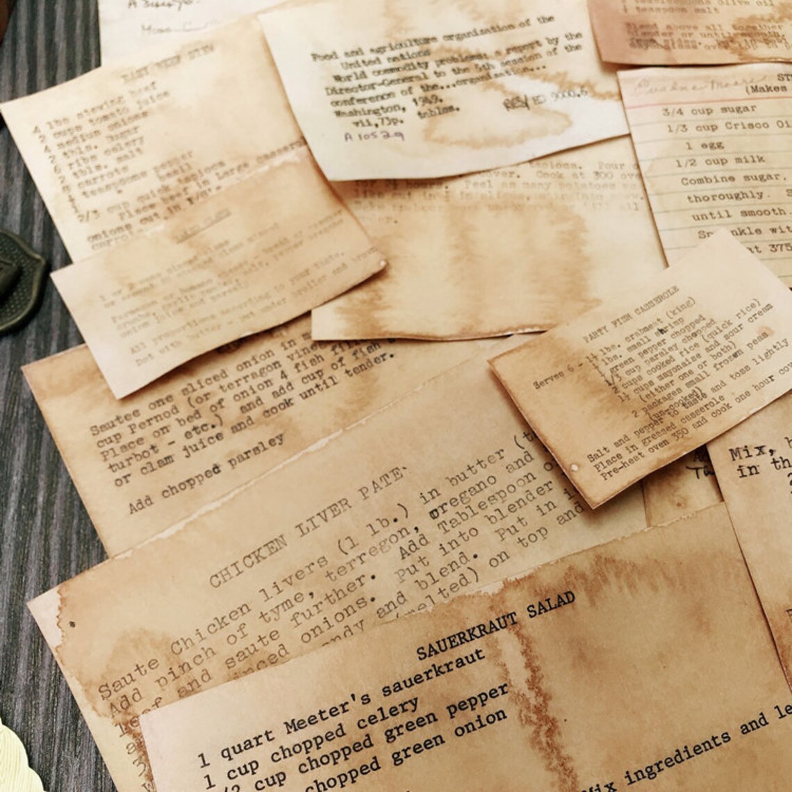 Vintage Coffee Stained Food Recipe Ephemera Paper, Food Recipe Vintage ...