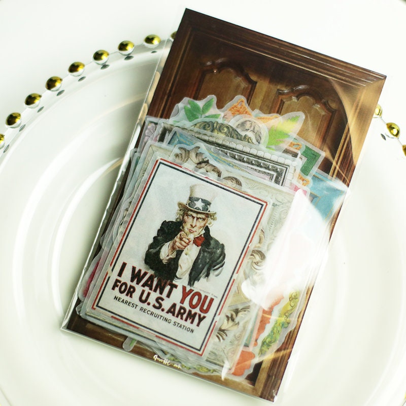 65pcs/pack Parchment Paper Texture Thin Stickers Pack~ Tn Vintage Style ...