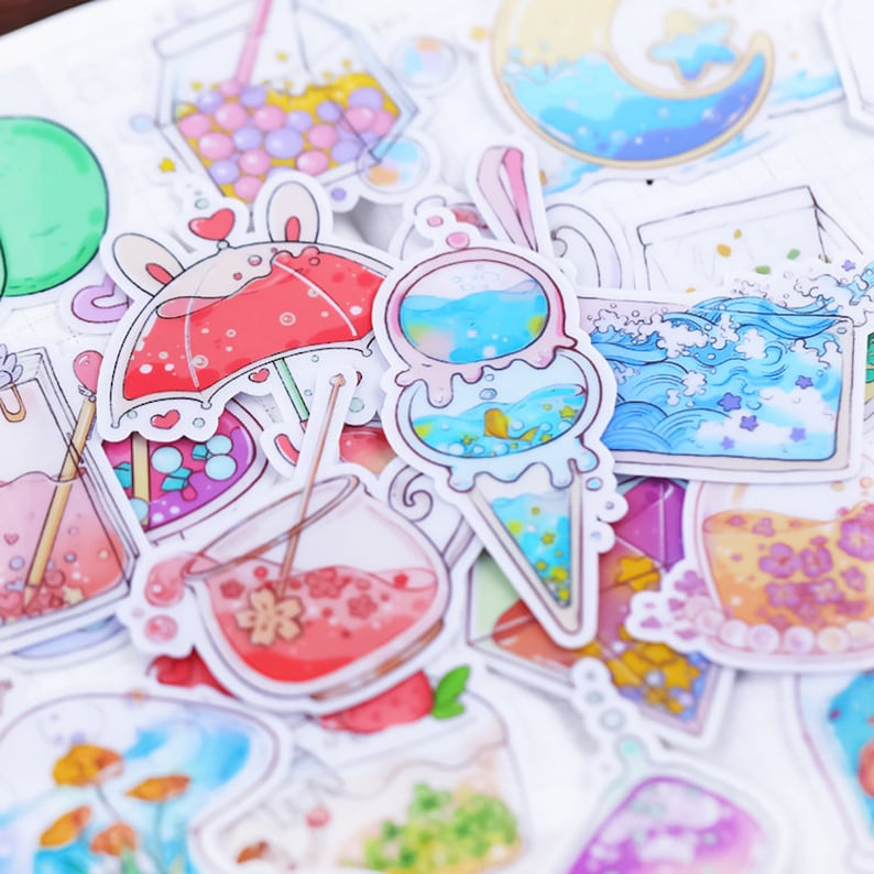 Cute Bubble Watercolor Cute Design Themed Stickers, Die Cut Stickers ...