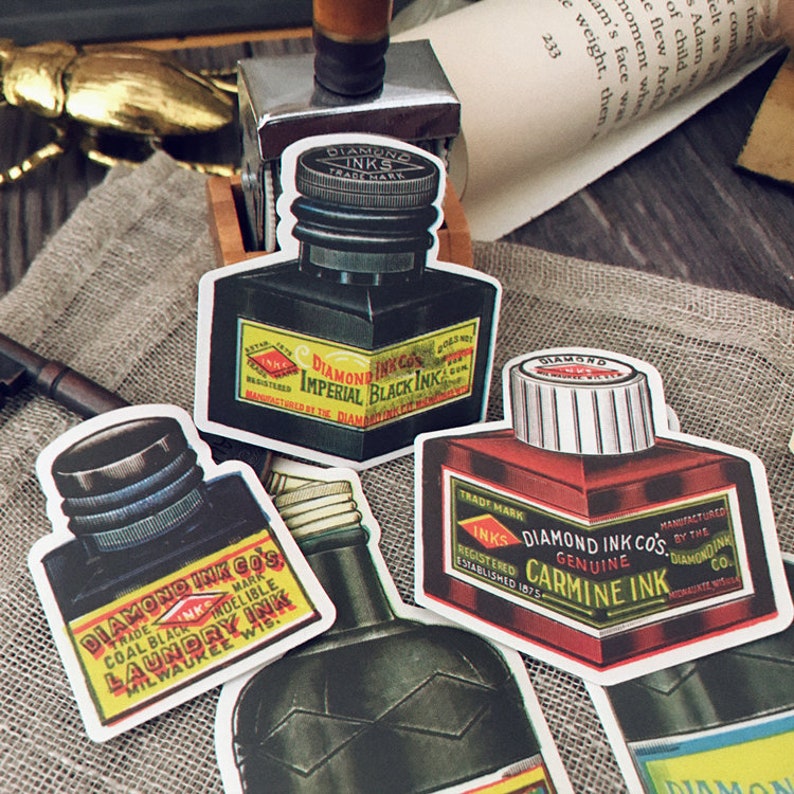 Vintage ink sticker ink bottle collage label stickers junk | Etsy