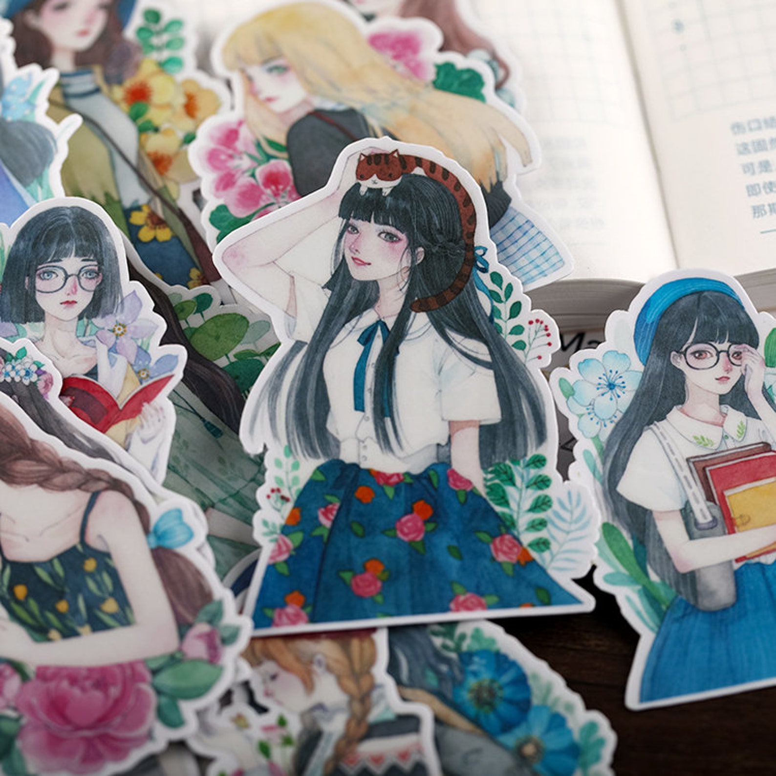 Fashion Girl Stickers Watercolor Flower Floral Modern Girl - Etsy