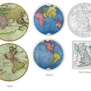 Vintage Map Themed Decorative Stickers, Earth Planet Die Cut Stickers ...