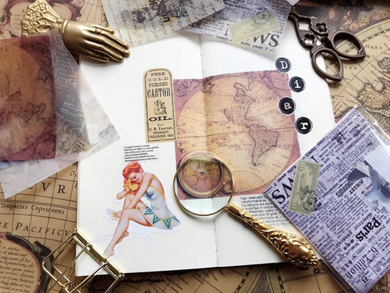 6pcs/pack Vintage Mixed Pattern Themed World Paper Vellum Stickers ...