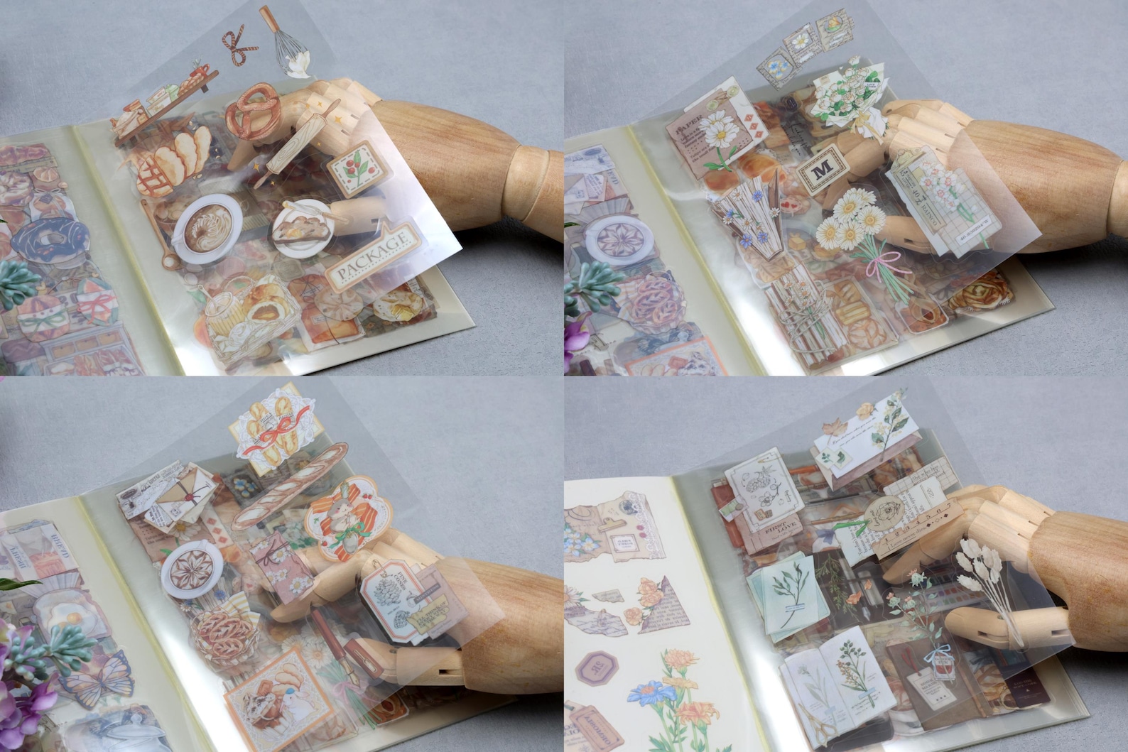 PET Sticker Booklet | 20 Sheets Collage Assorted Pattern Bread Flower ...