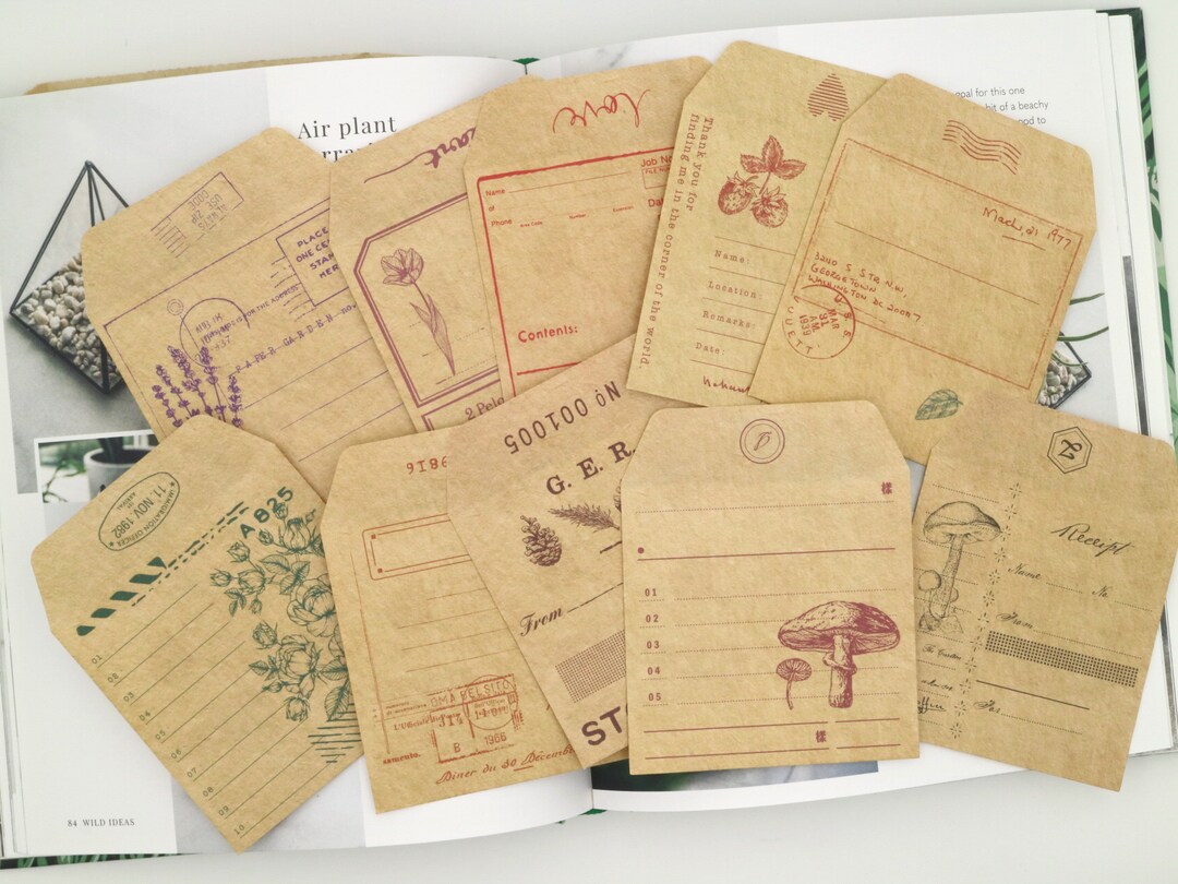 10pcs Kraft Mini Envelopes Set, Plant Vintage Small Envelope, Variety ...