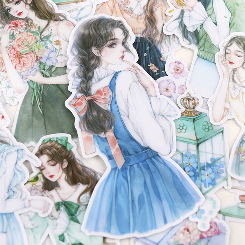 Floral Girl Stickers Modern Girls Hair Flower Fashion Girl - Etsy