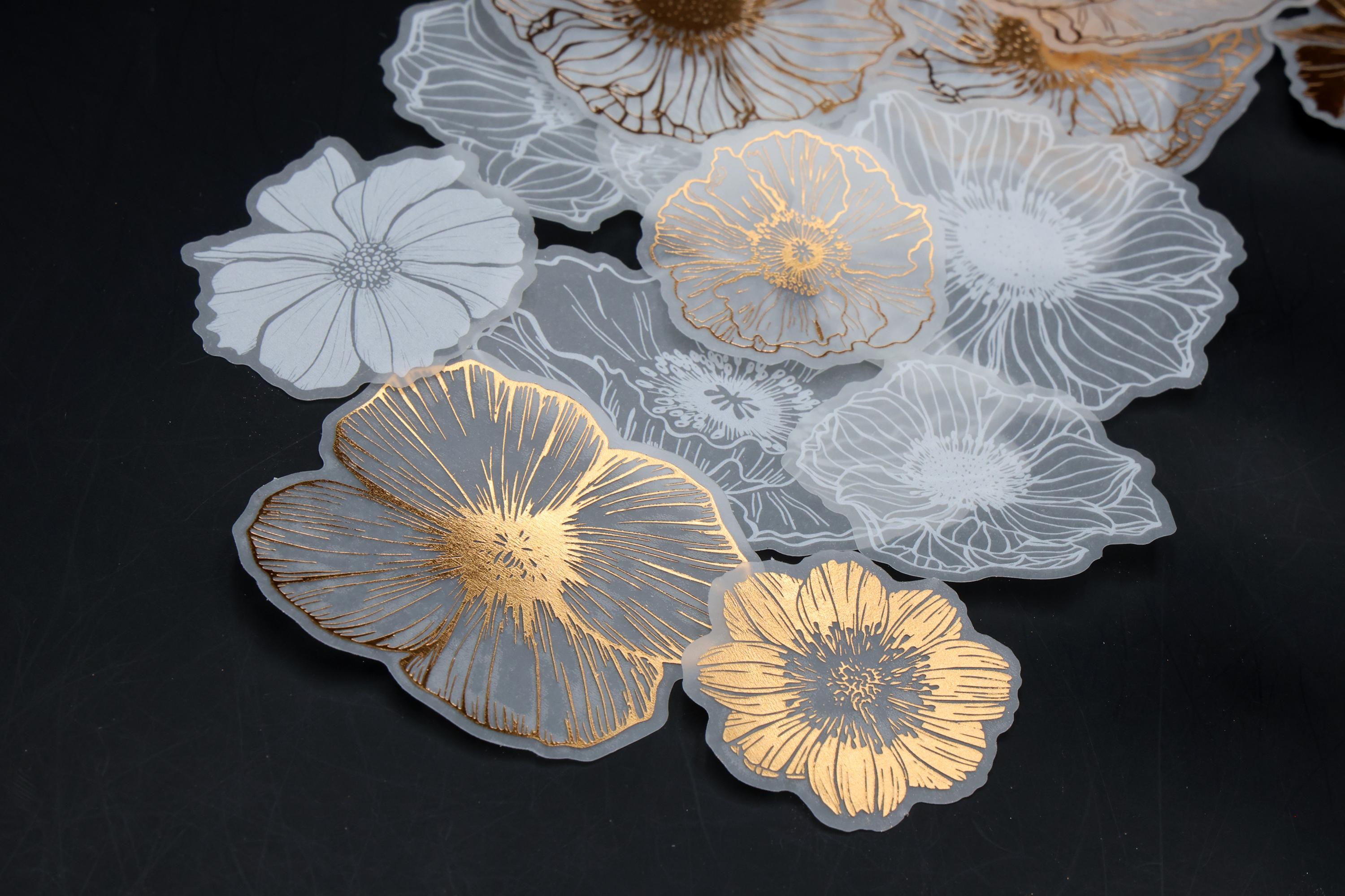 20pcs Flower Vellum Stickers | Gold Foil Flower Series Floral Botanical ...
