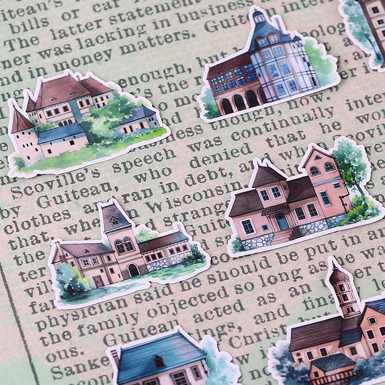 Floral Building House Sticker | Green Castle Architecture Themed Die ...