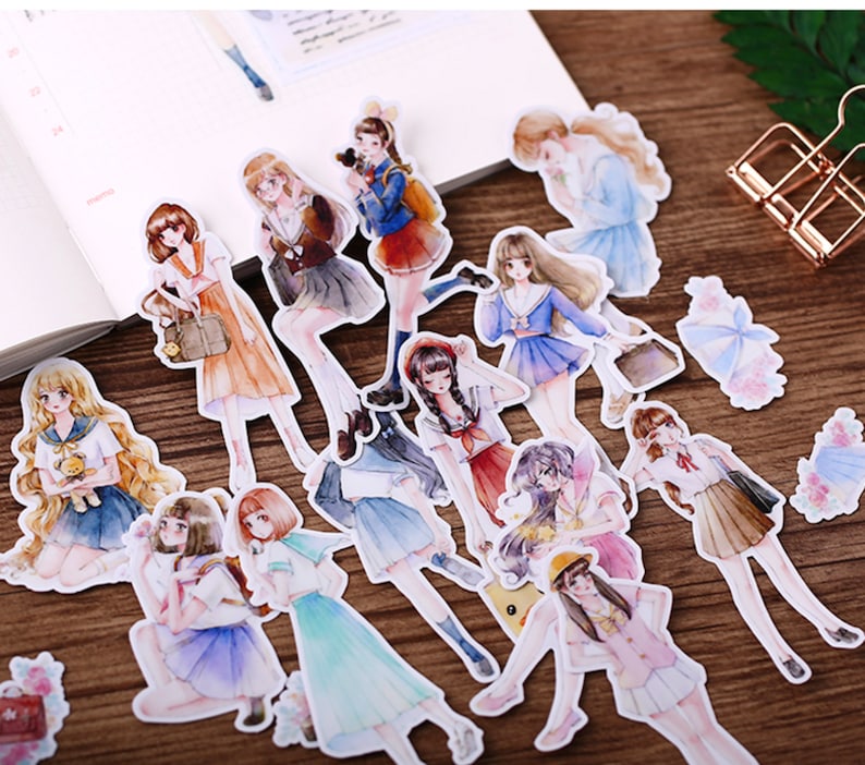 Comic Girl Stickers | Kawaii Girl Cute Girl Themed Stickers, Die Cut ...