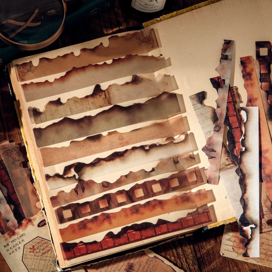 Burnt Strip Stickers Collage Vintage Burnt Paper Letter Music Die Cut ...