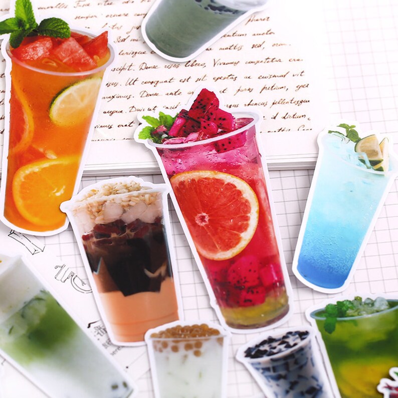 Fruit tea drinks stickers orange bubble tea milk tea soft | Etsy