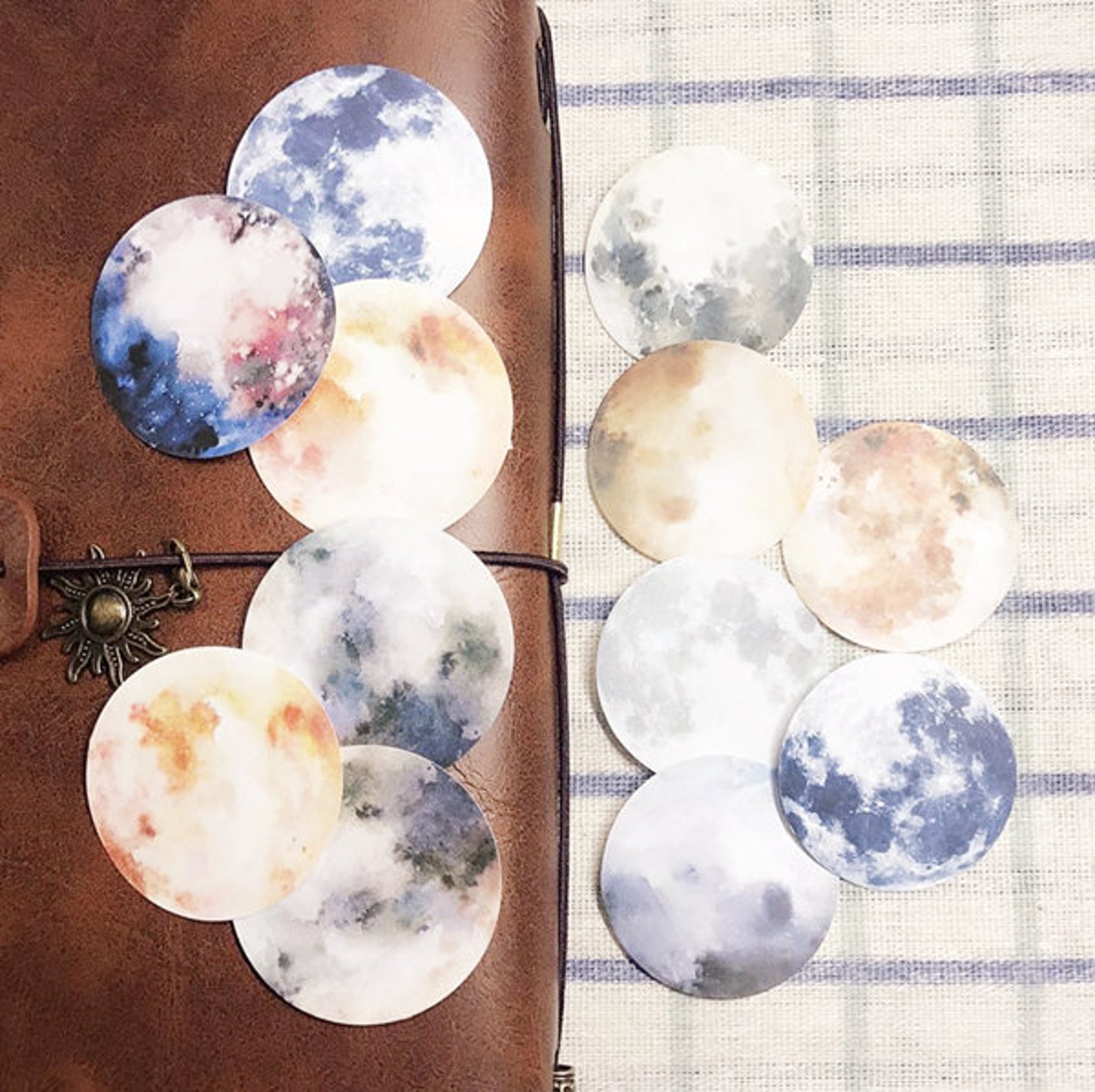 12pcs/pack Watercolor Moon Style Stickers Nature Galaxy Moon Die Cut ...