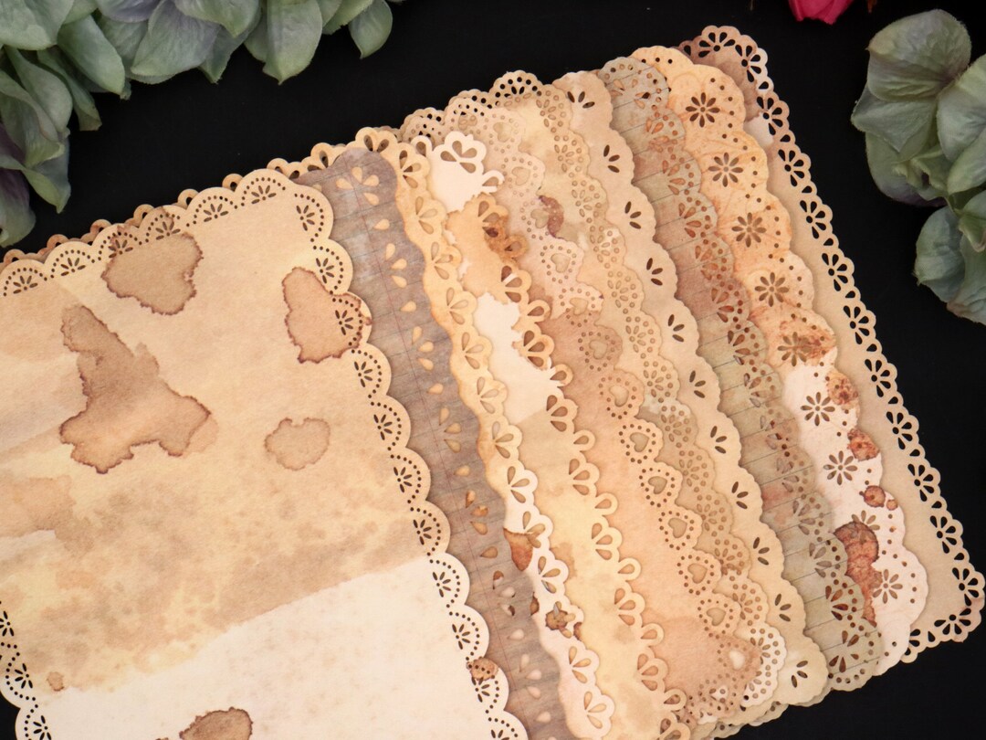 Lace Border Paper Collage Paper | Printed Paper Coffee Stained ...