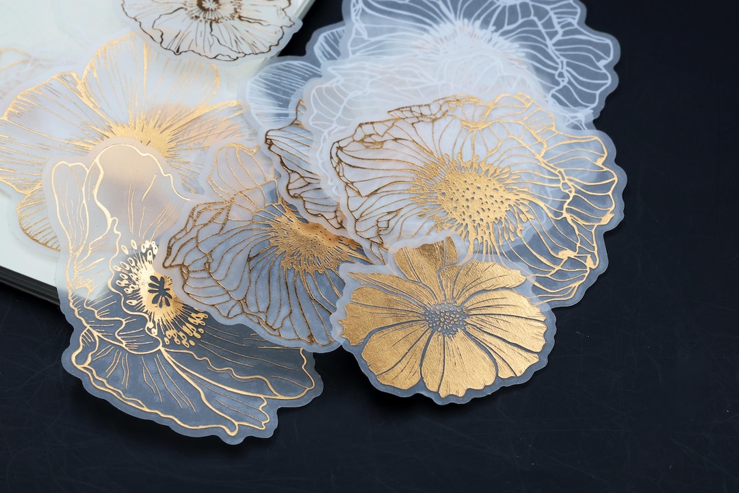 20pcs Flower Vellum Stickers | Gold Foil Flower Series Floral Botanical ...