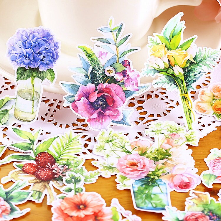 Flower Stickers | Floral Wreath Plants Themed Decorative Stickers, Die ...