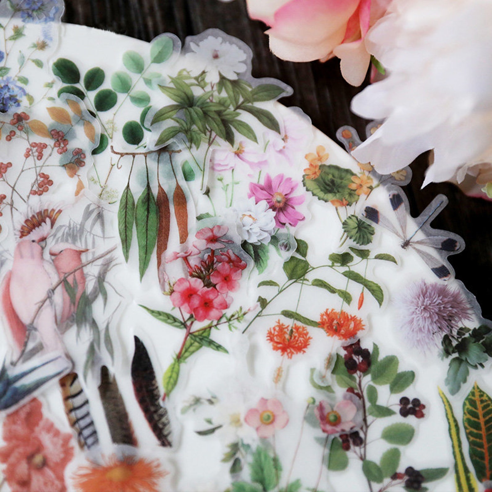 60pcs/pack Parchment Paper Texture Thin Stickers Pack Flower - Etsy