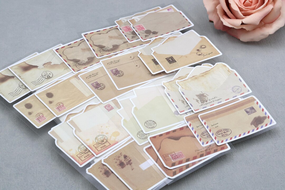 6 Sheets Stickers | Envelope Stamp Design Stickers, White Matte Sticker ...