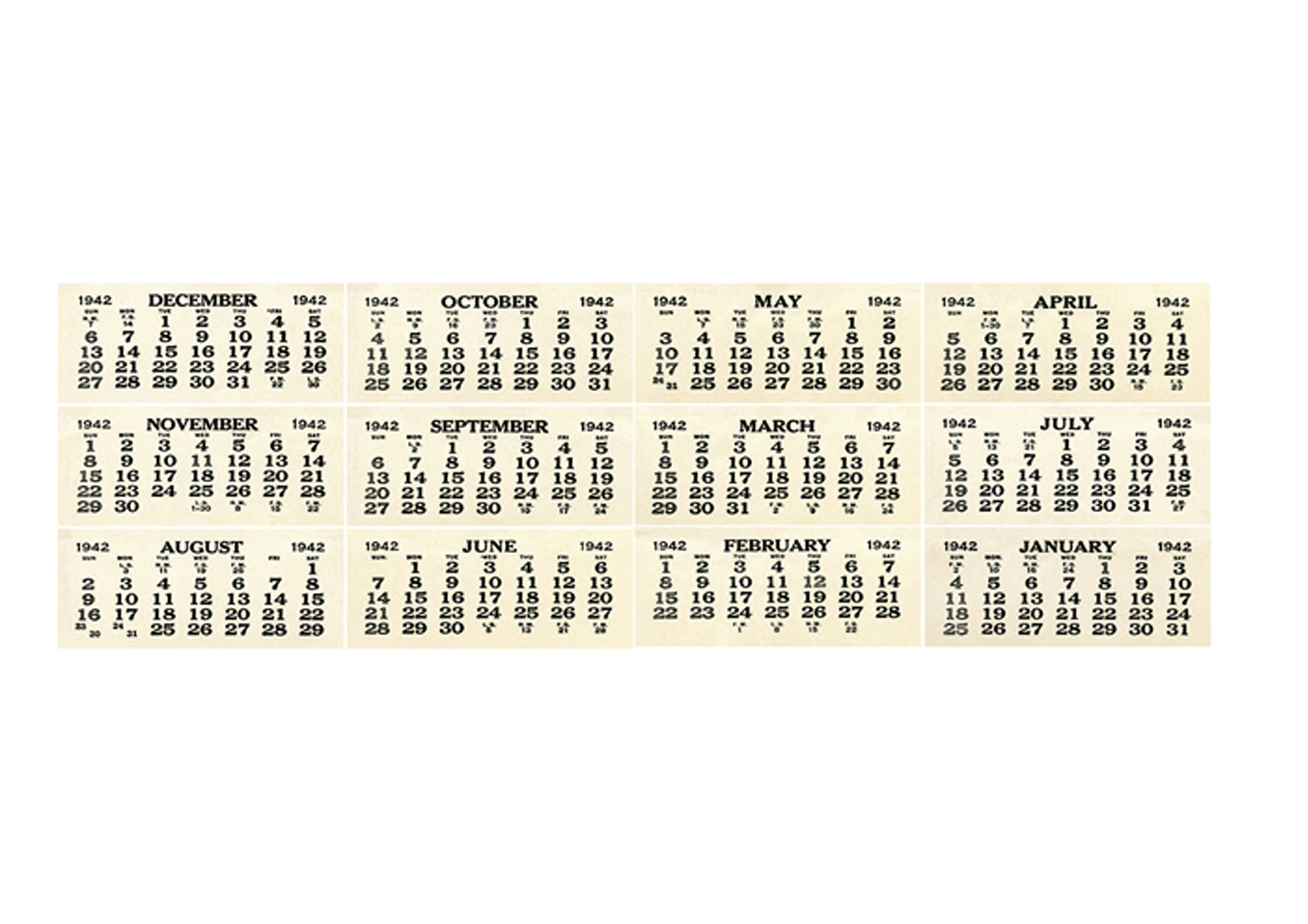 Vintage Month Calendar Stickers Month Stickers Monthly in 1942 - Etsy