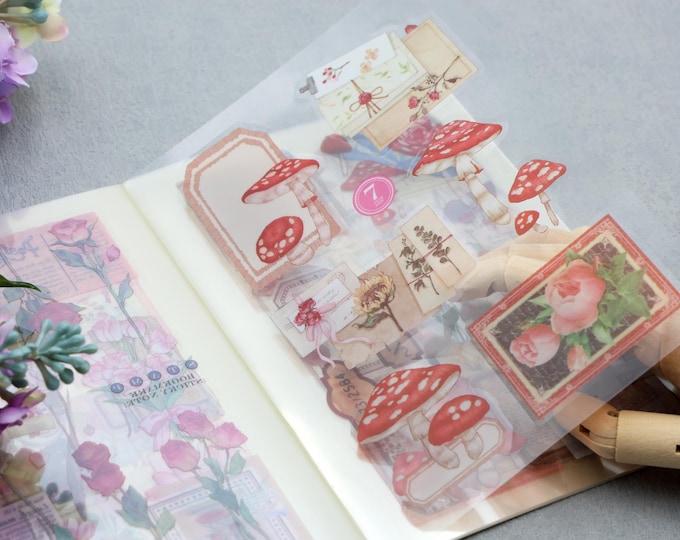 PET Sticker Booklet | 20 Sheets Collage Assorted Pattern Mushroom Bunny ...