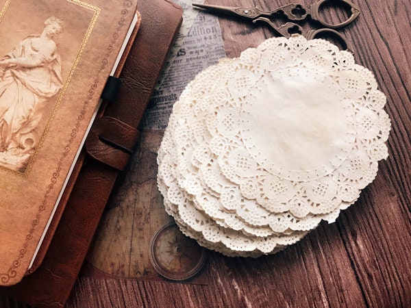 Handmade coffee stained paper lace doilies ephemera paper set | Etsy