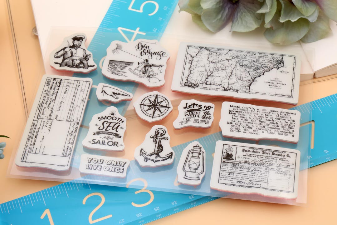 Cling Rubber Stamp Set / Rubber Stamps / Sailor Map Sailing Caption ...