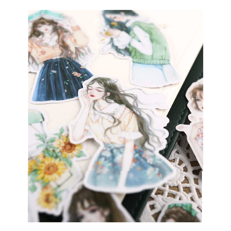 Floral Girl Stickers Modern Girls Hair Flower Fashion Girl - Etsy