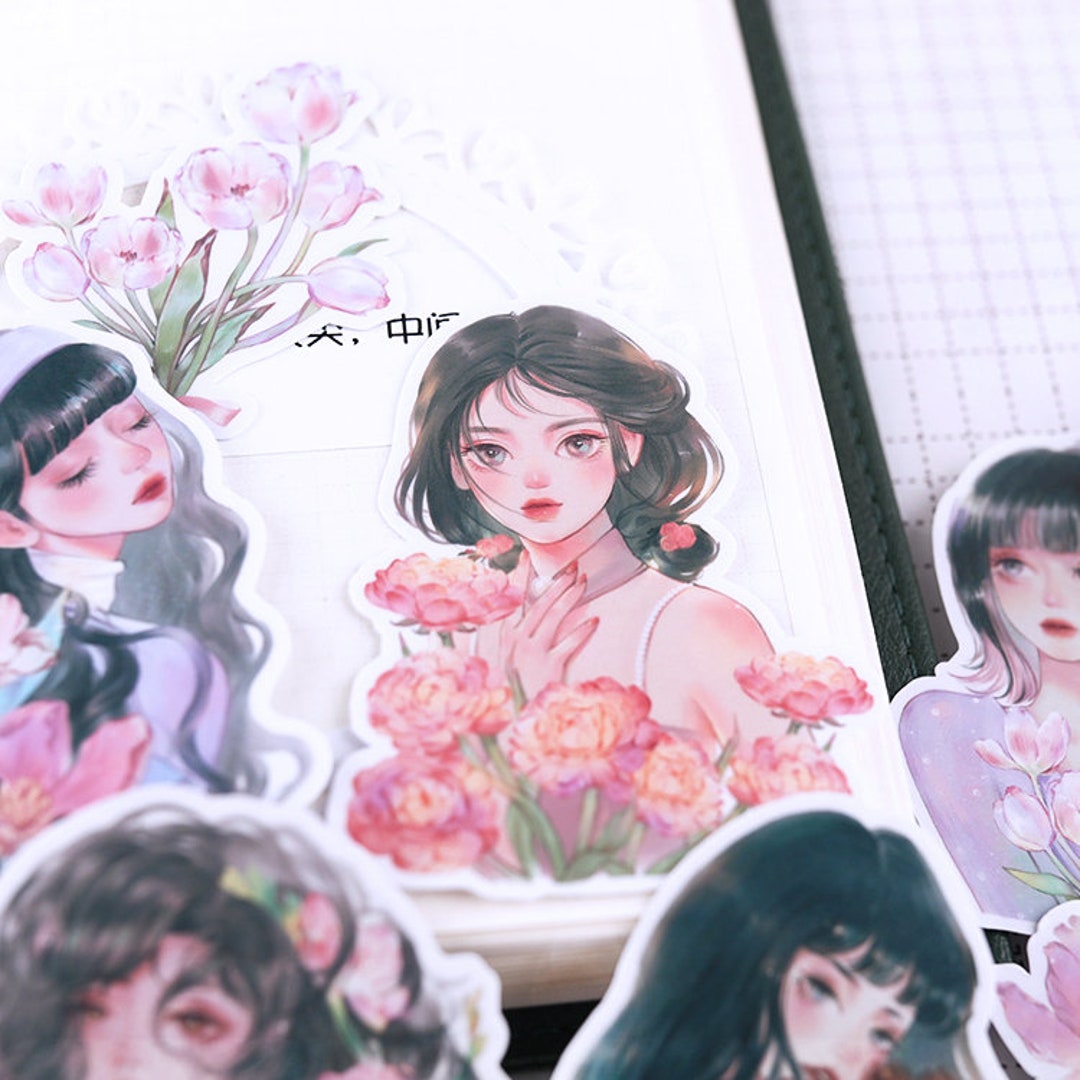 Floral Girl Stickers | Modern Girls Hair Flower Fashion Girl Floral ...