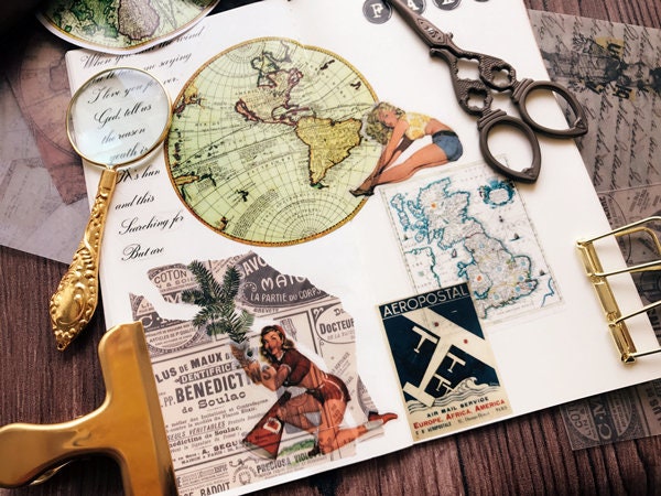 Vintage Map Themed Decorative Stickers Die Cut Stickers | Etsy