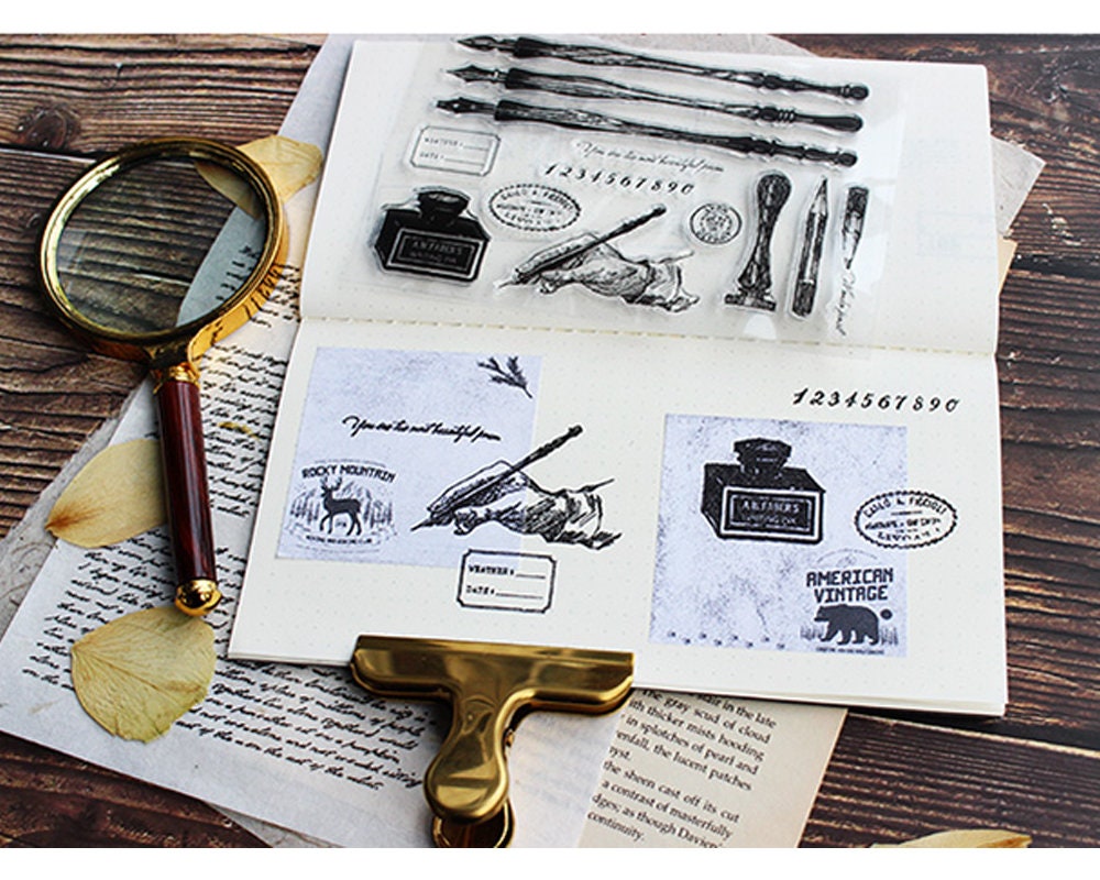 Clear Stamp Set / Clear Stamps / Pen and Ink Themed | Etsy