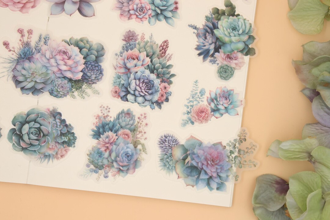 Succulents Vellum Stickers | Green Garden Flower Themed Stickers Pack ...