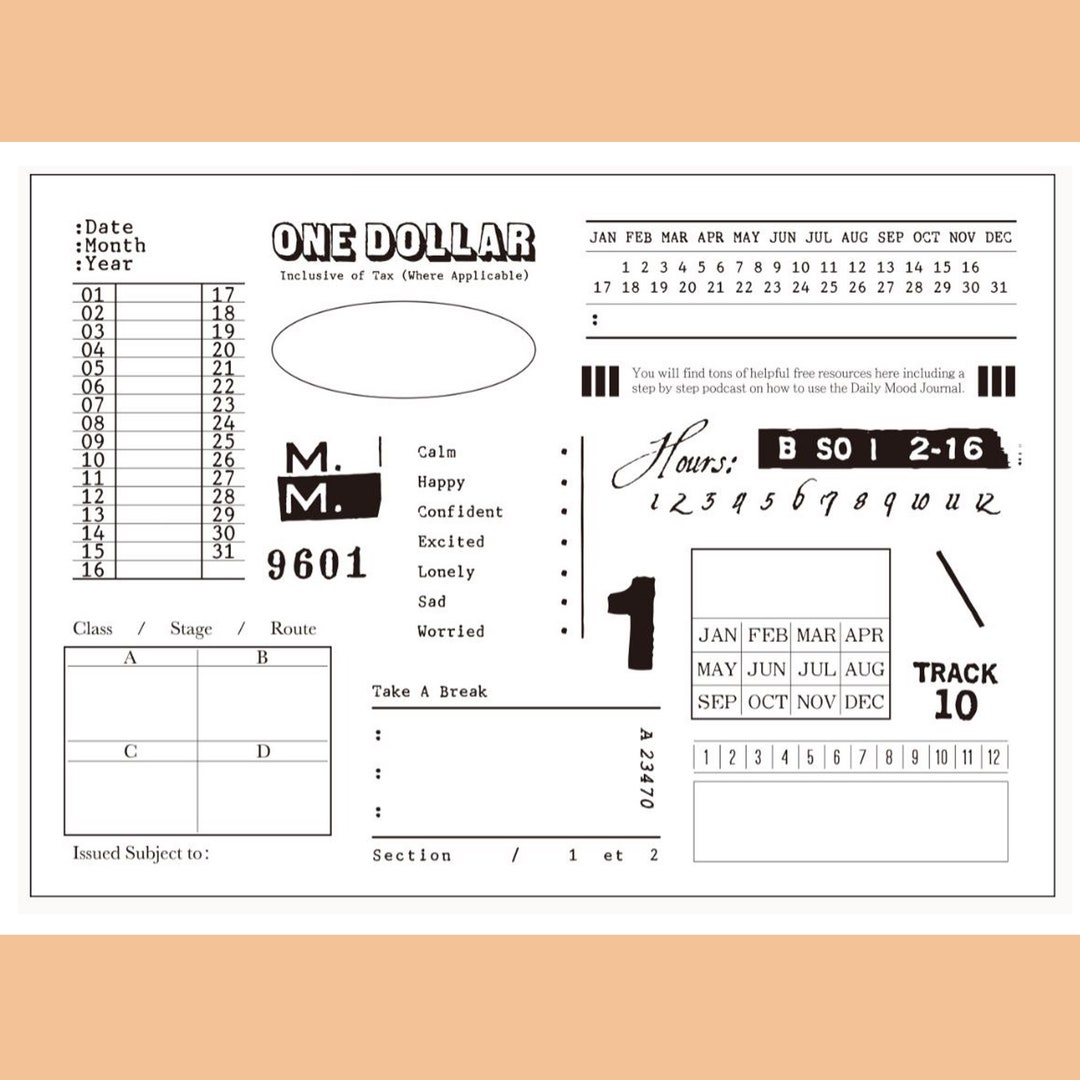 Clear Stamp Set / Clear Stamps / Bill Receipt Date Label Vintage Note ...