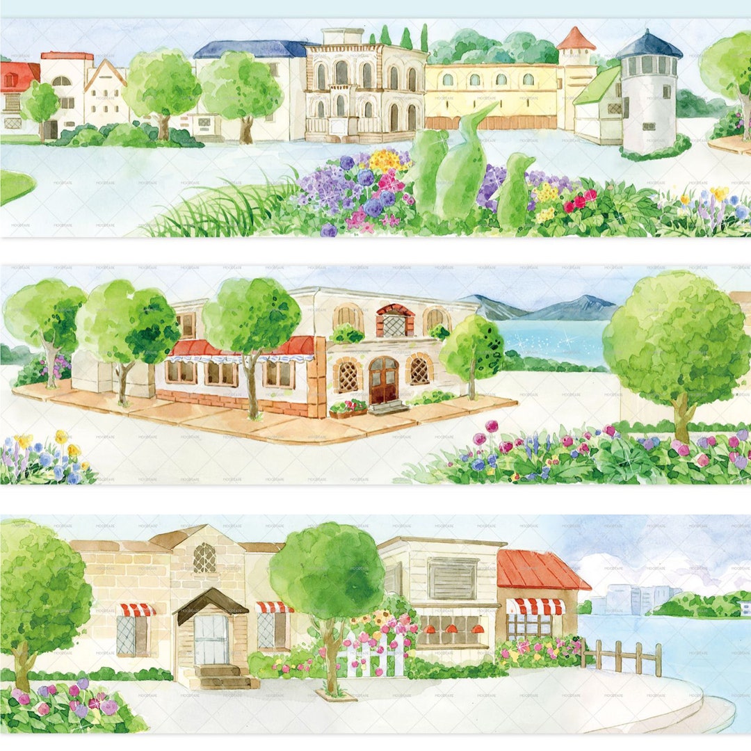 Washi Tape Small Town Scenes Happy Life Green Park Tree Lake Meadow ...