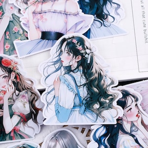 Floral Girl Stickers | Modern Girls Hair Blue Flower Fashion Girl ...