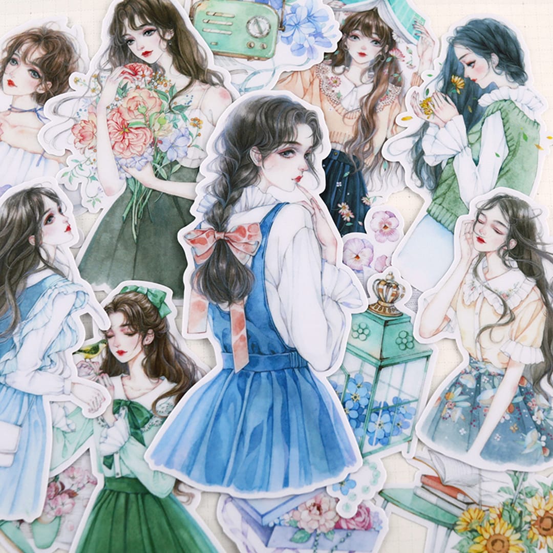 Floral Girl Stickers | Modern Girls Hair Flower Fashion Girl Floral ...