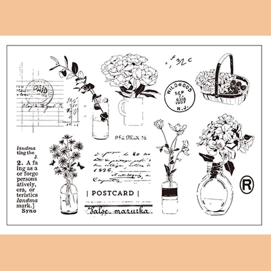 Clear Stamp Set / Clear Stamps / Flower Bottle Vase Basket Floral ...
