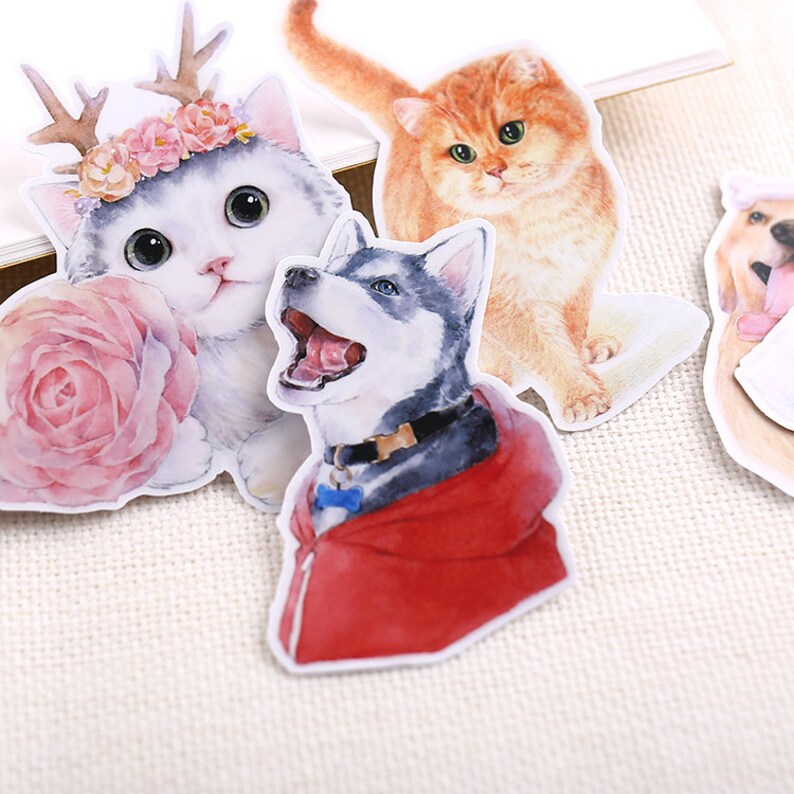 Cute Cat Kitty Dog Pet Stickers Watercolor Decorative | Etsy