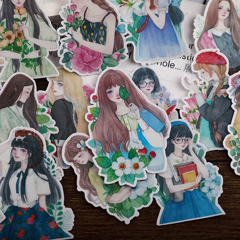 Fashion Girl Stickers Watercolor Flower Floral Modern Girl - Etsy