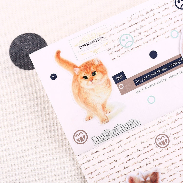 Cute cat kitty dog pet stickers watercolor Decorative | Etsy